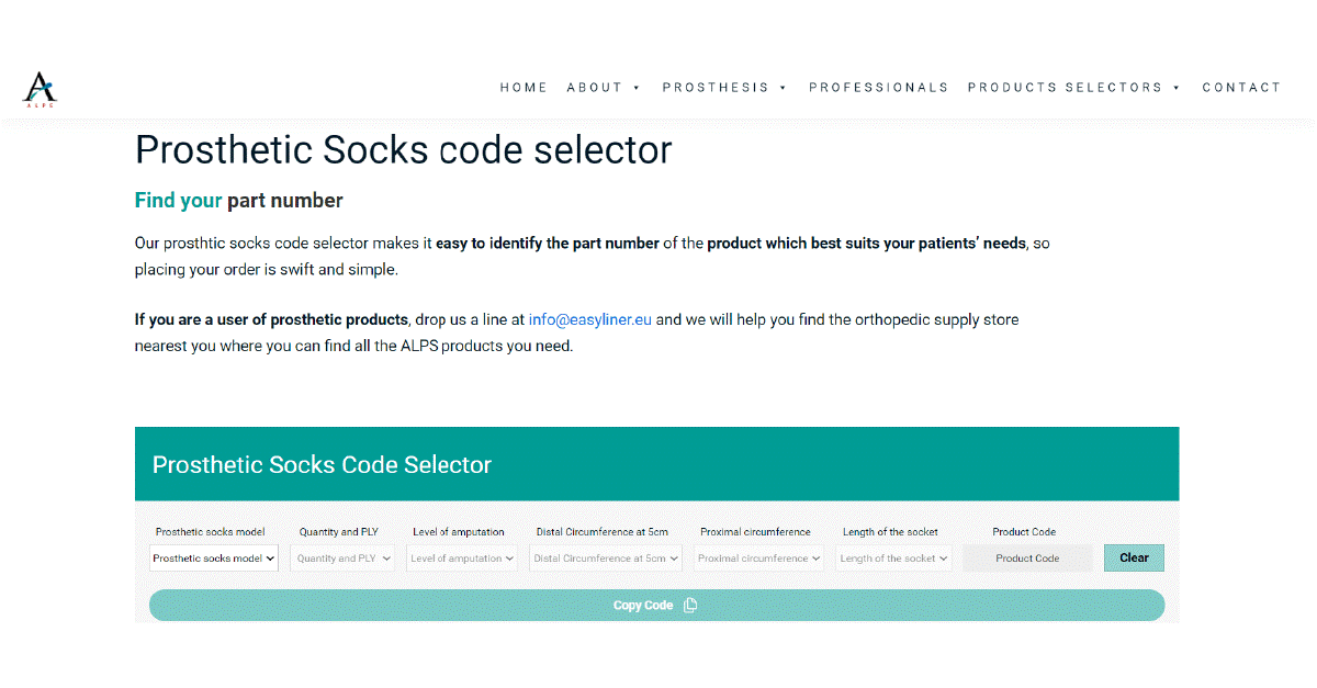 Prosthetic Socks code selector - ALPS